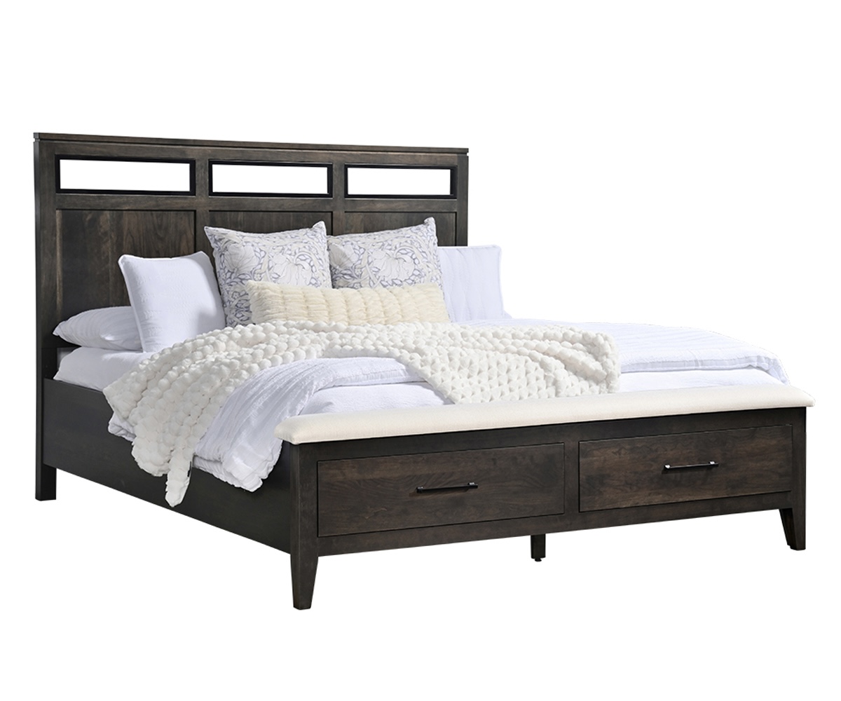 Oslo Panel Bed With Black Inserts, Footboard Storage And Bench - Miller ...